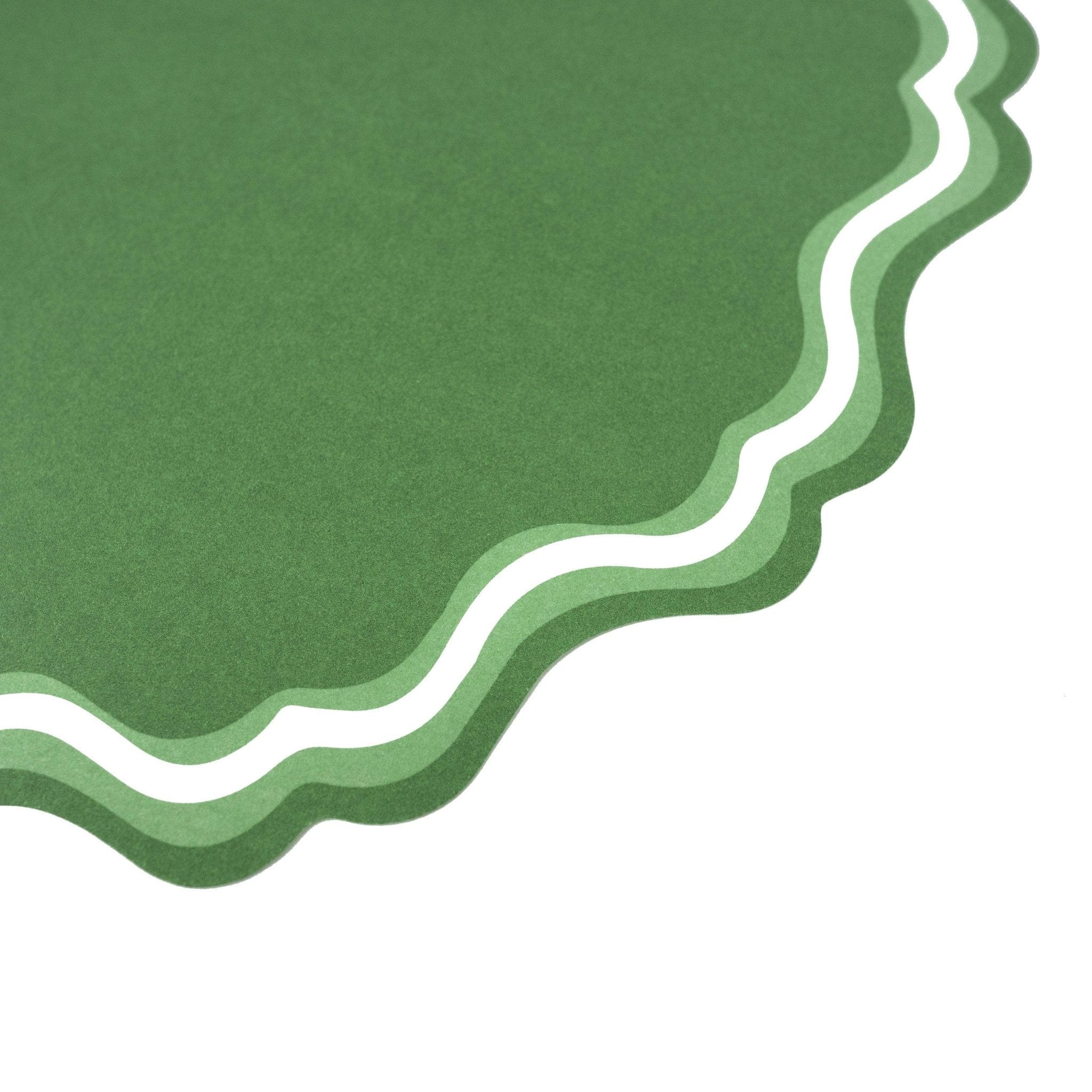 Green Fancy Scallop Paper Placemats – Stylish Table Décor (Pack of 12)