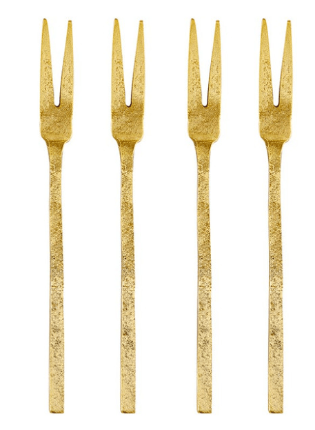 Mini Hammered Gold Forks – Set of 4 | Elegant Appetizer & Dessert Utensils
